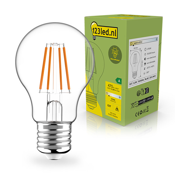 123led LED lamp E27 | Peer A60 | Ultra Efficient | Filament | Helder | 2700K 2.2W (40W) 123led ...